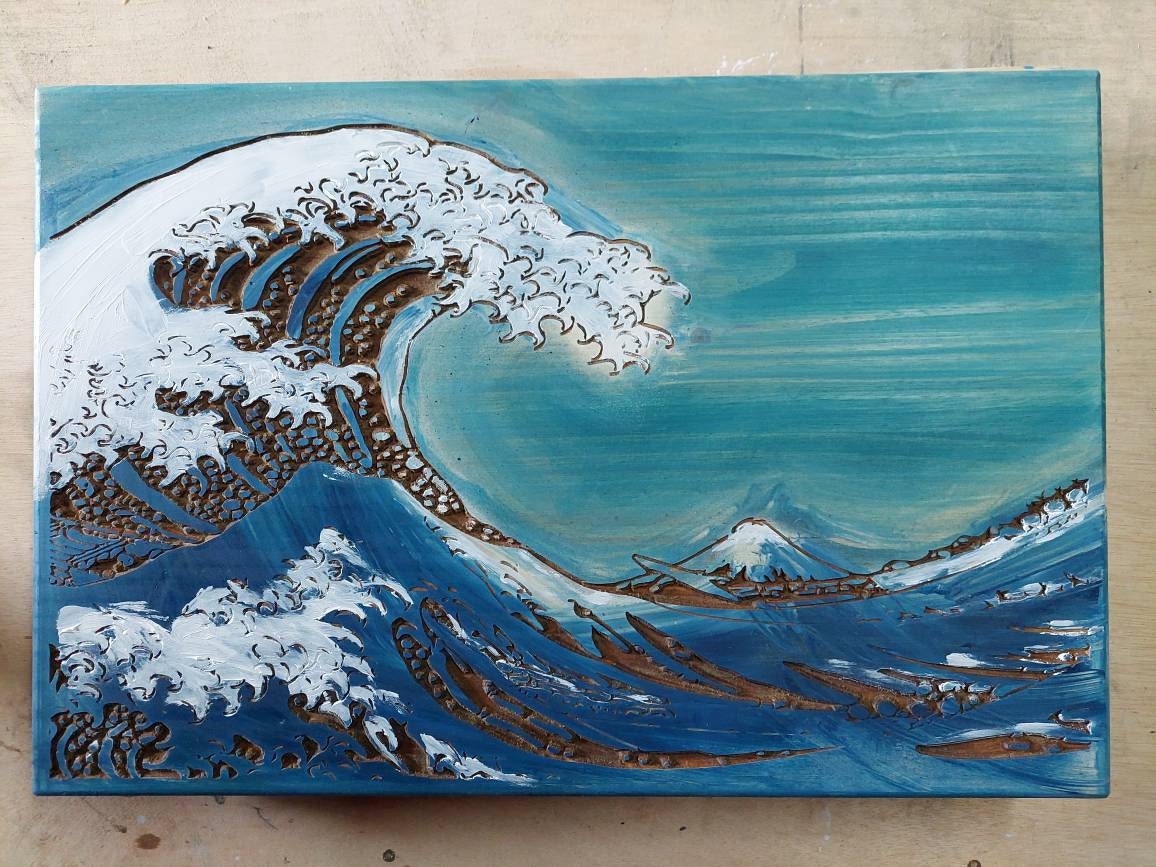 Painted and carved wood Great Wave wall Art Wall Décor Signs etna.com.pe