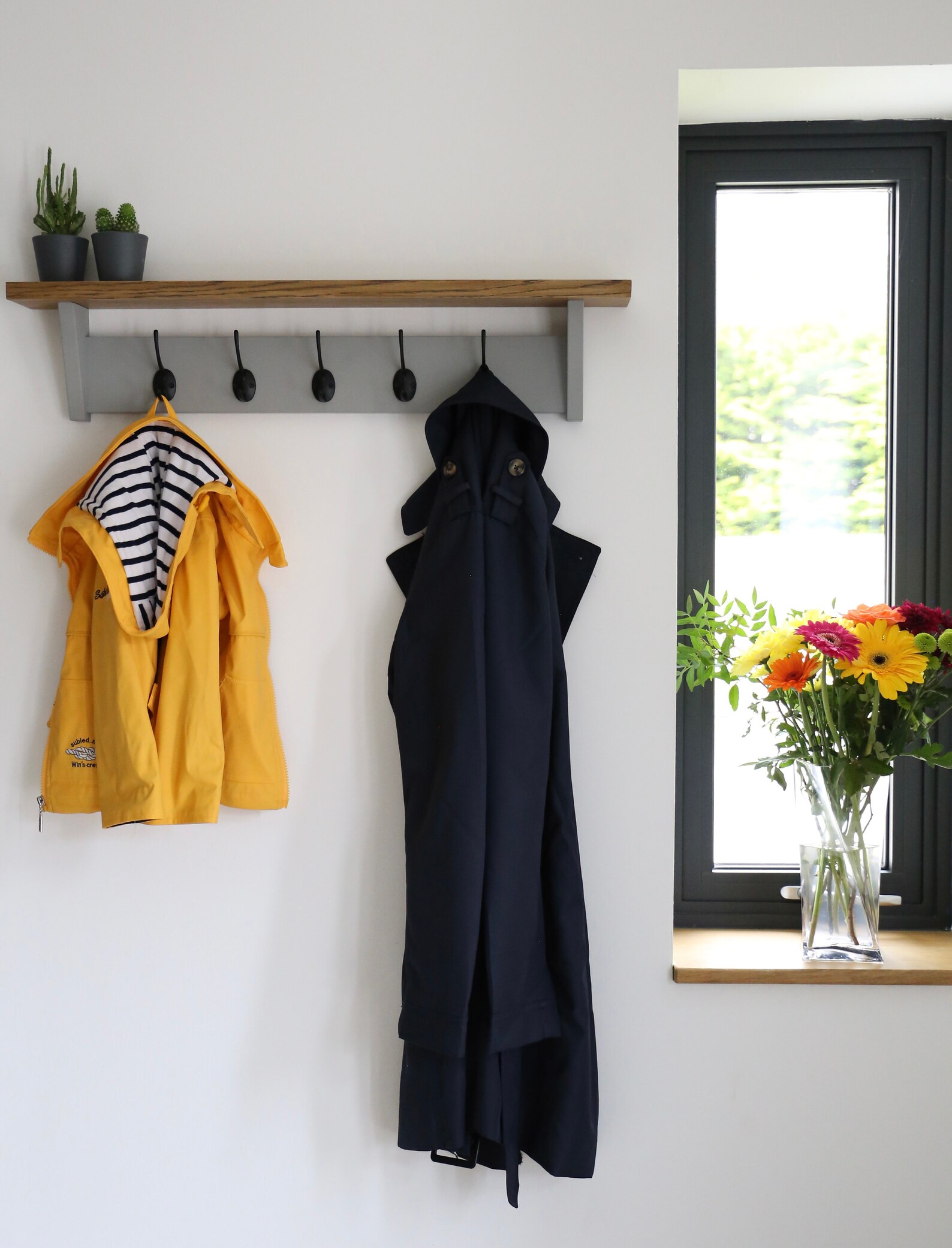 Light Grey Coat Rack With Oak Shelf Manor House Farrow and Ball Colour ...