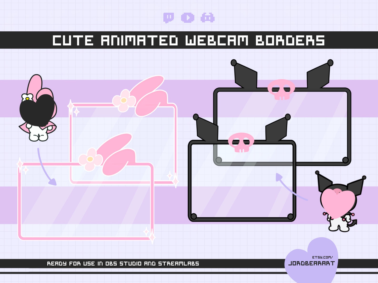 Animated Cute Webcam Borders for Twitch Streaming OBS Pink | Etsy
