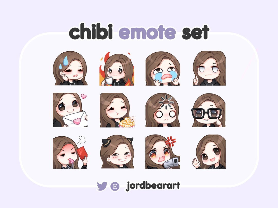 12 Pastel Chibi Streamer Brown Hair Brown Eyes Comfy Emote Set - Etsy