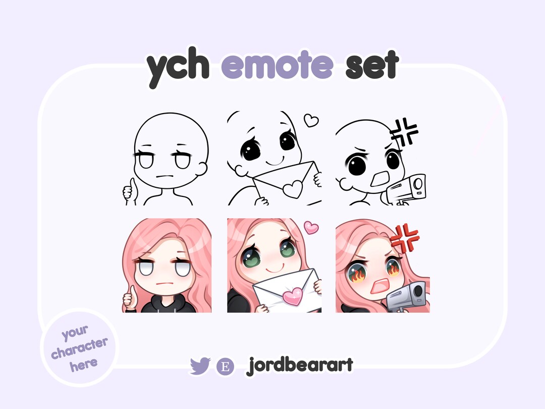 Custom 3 YCH Emote Bundle Ok Thumbs up Bored Love Letter Heart Rage Gun ...
