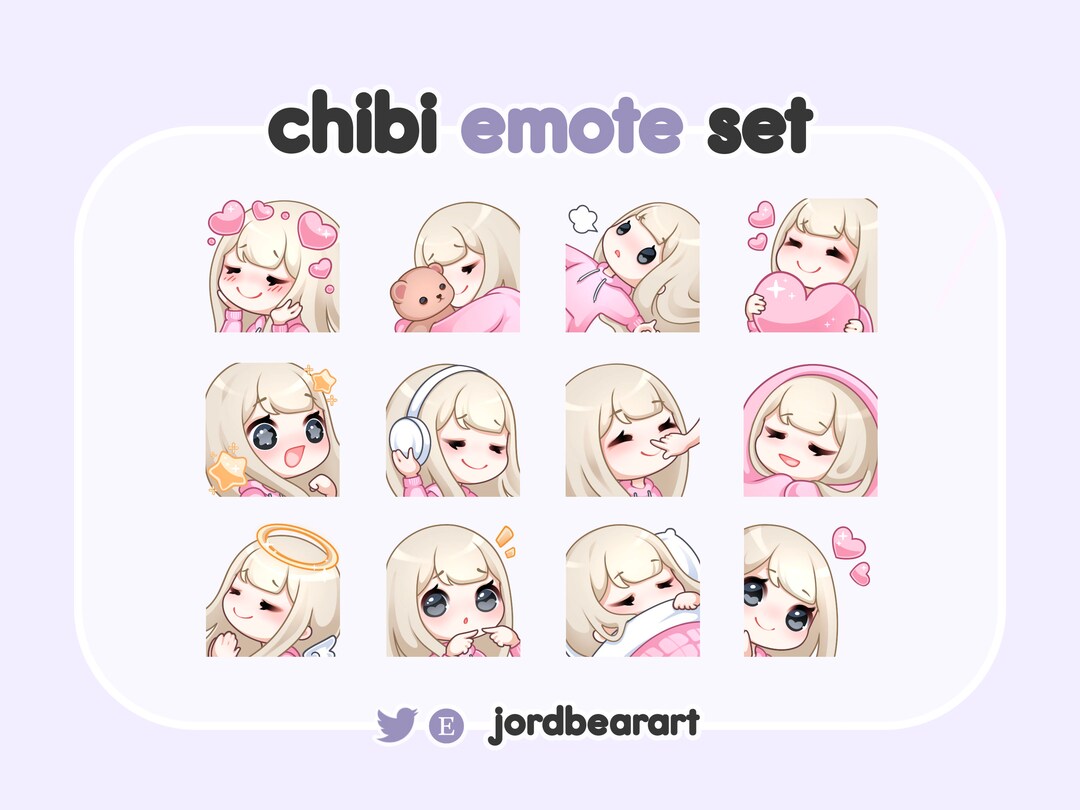 12 Pastel Chibi Streamer Blonde Hair Black Eyes Comfy Emote Set Cute ...