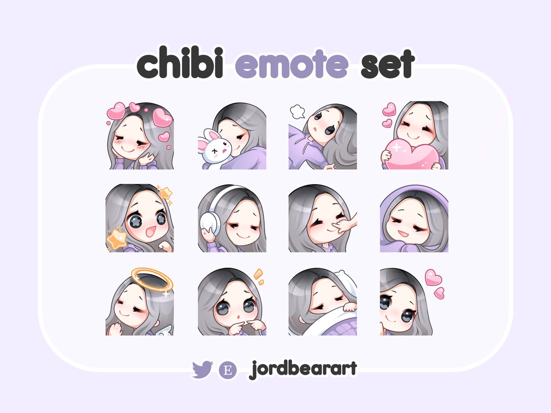 12 Pastel Chibi Streamer Silver Ombre Hair Black Eyes Comfy - Etsy