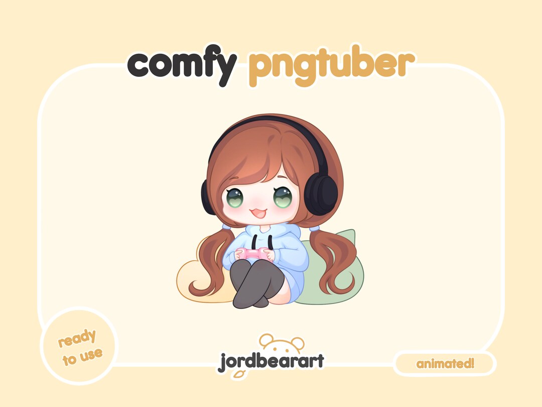 Pngtuber Chibi Gamer Girl Red Hair Green Eyes • Reactive Image Twitch ...