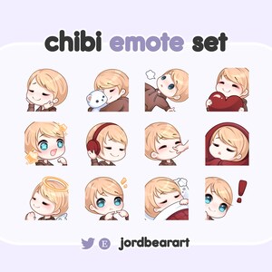 12 Pastel Chibi Guy Streamer Blonde Hair Blue Eyes Comfy Emote Set Cute ...