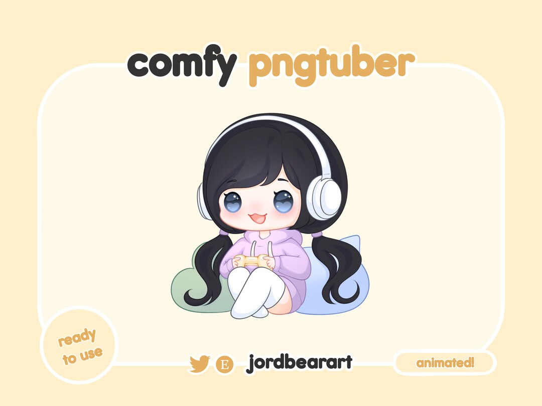Comfy Gamer Girl Black Hair Blue Eyes Reactive Image Streaming Avatar ...