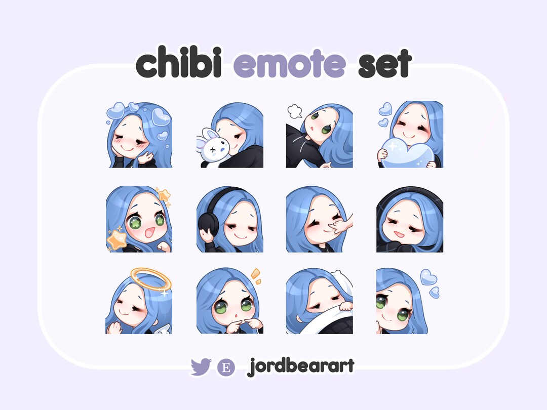 12 Pastel Chibi E-girl Streamer Blue Hair Green Eyes Comfy - Etsy