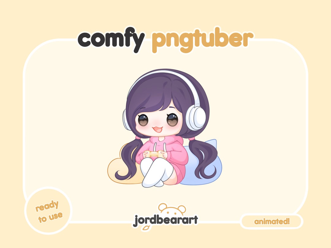 Comfy Gamer Girl Purple Hair Brown Eyes Reactive Image Streaming Avatar Ready to Use and ...