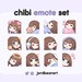 12 Pastel Chibi Streamer Brown Hair Green Eyes Comfy Emote Set Cute ...
