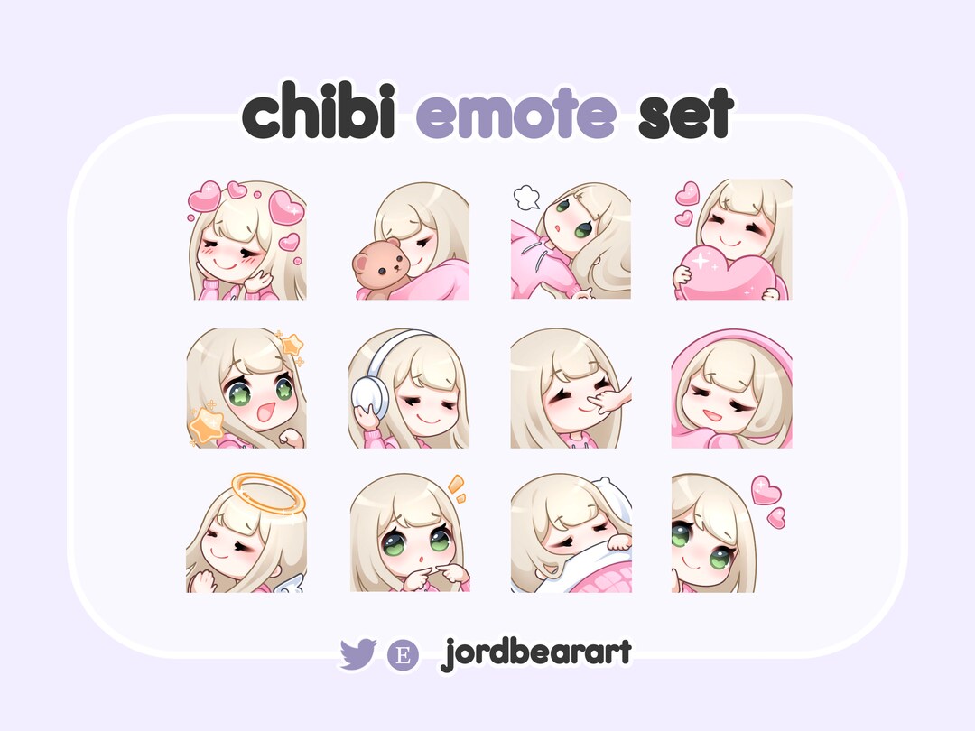 12 Pastel Chibi Streamer Blonde Hair Green Eyes Comfy Emote Set Cute ...