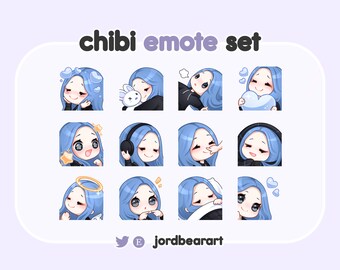 12 Pastel Chibi Streamer Brown Hair Green Eyes Comfy Emote Set Cute ...