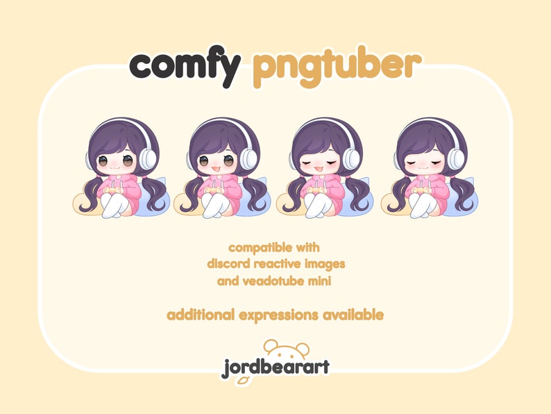 Chica gamer chibi de PNGTuber, cabello morado y ojos marrones • Avatar ...