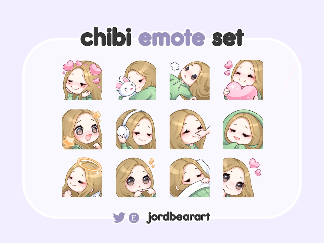 12 Pastel Chibi Streamer Blonde Hair Brown Eyes Comfy Emote Set Cute ...