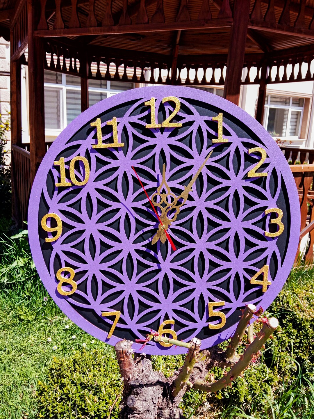 Purple Flower of Life Wooden Clock: Sacred Geometry Wall Art - Etsy