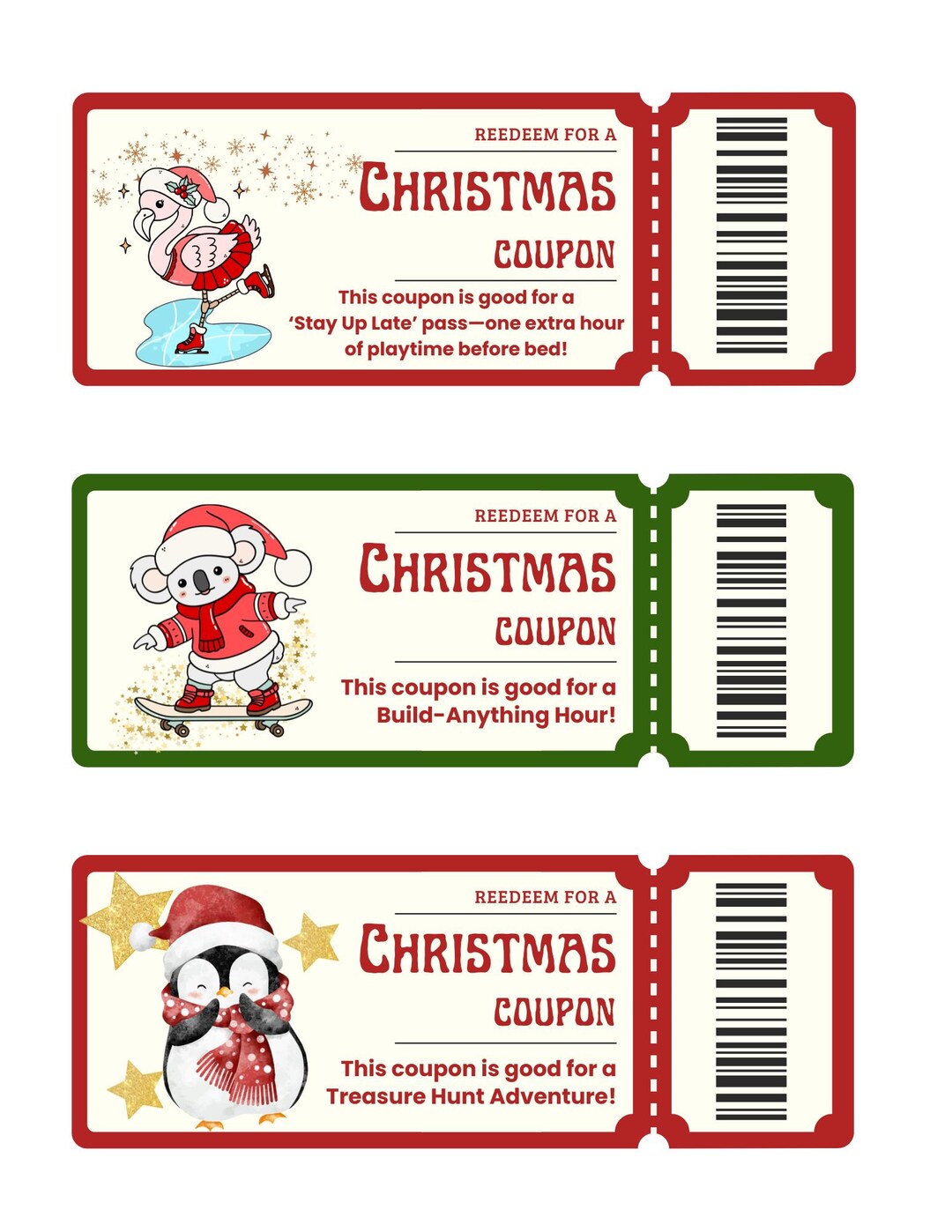 Printable Christmas Reward Coupons (6) for Good Little Children ...