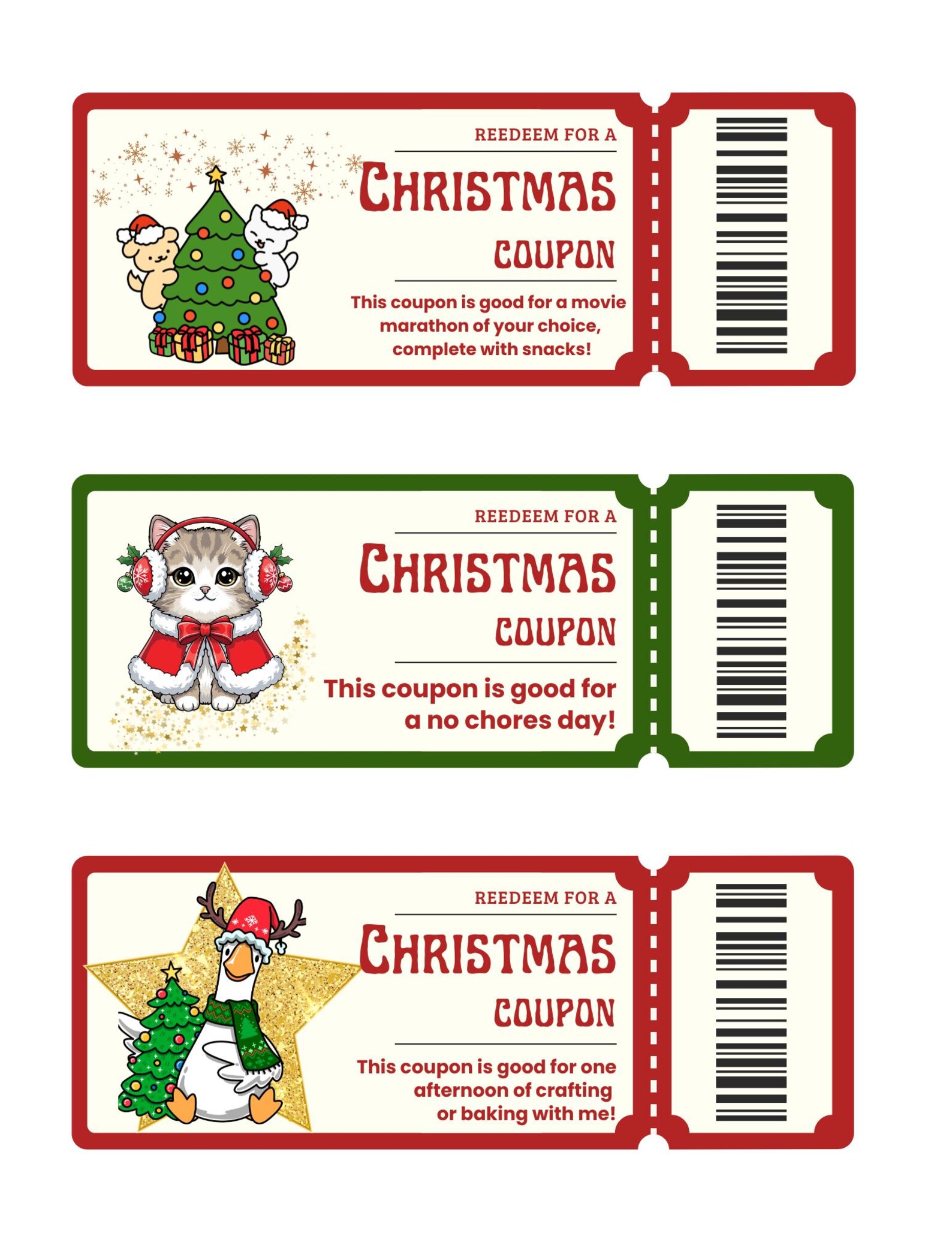 Printable Christmas Reward Coupons (6) for Good Little Children ...