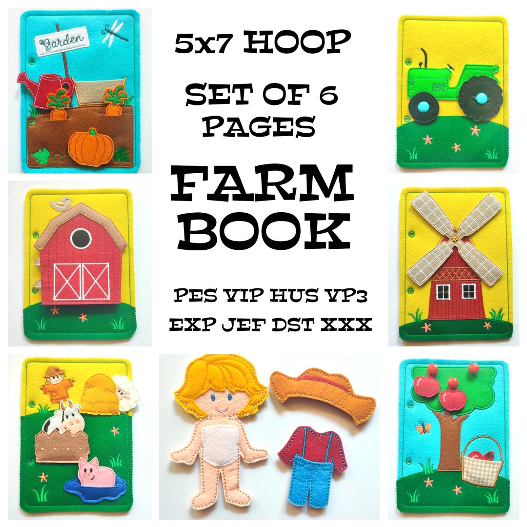 SET of 6 Pages, Farm Quiet Book Embroidery Design, Toddler Quiet Book ...