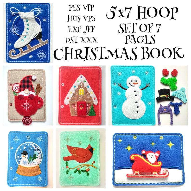 SET of 7 Designs Complete Christmas Quiet Book Embroidery Design ...