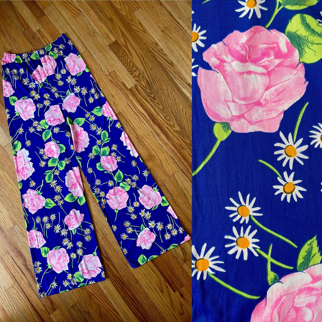 Vintage 60s Daisy Flower Power High Waisted Wide Leg Pants - Etsy