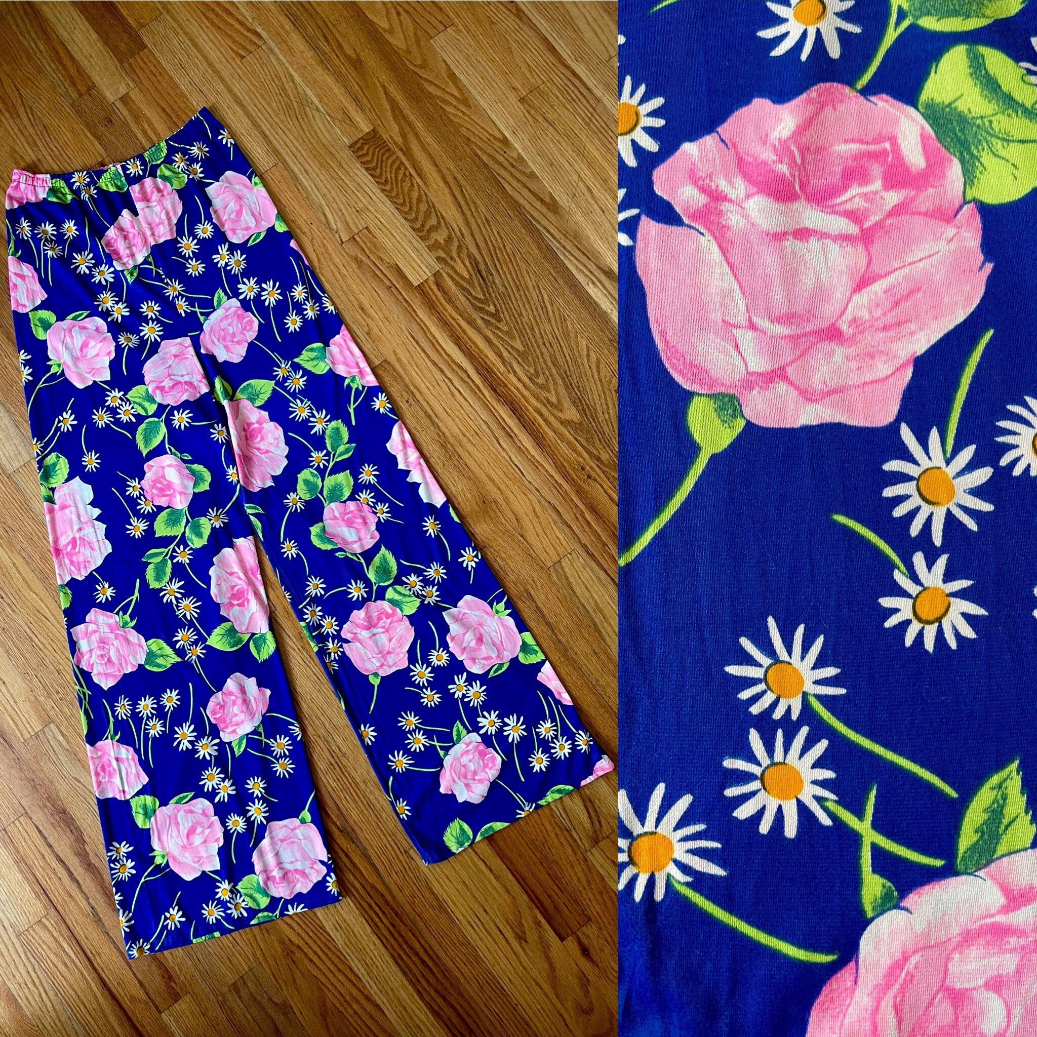 Vintage 60s Daisy Flower Power High Waisted Wide Leg Pants Etsy
