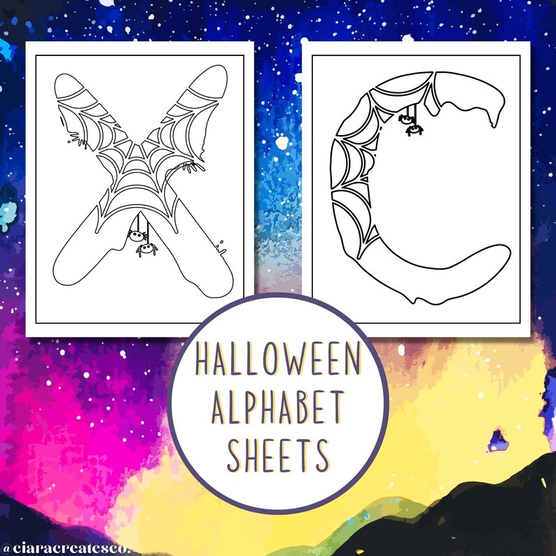 Halloween Alphabet Coloring Pages Cute Halloween Activity - Etsy
