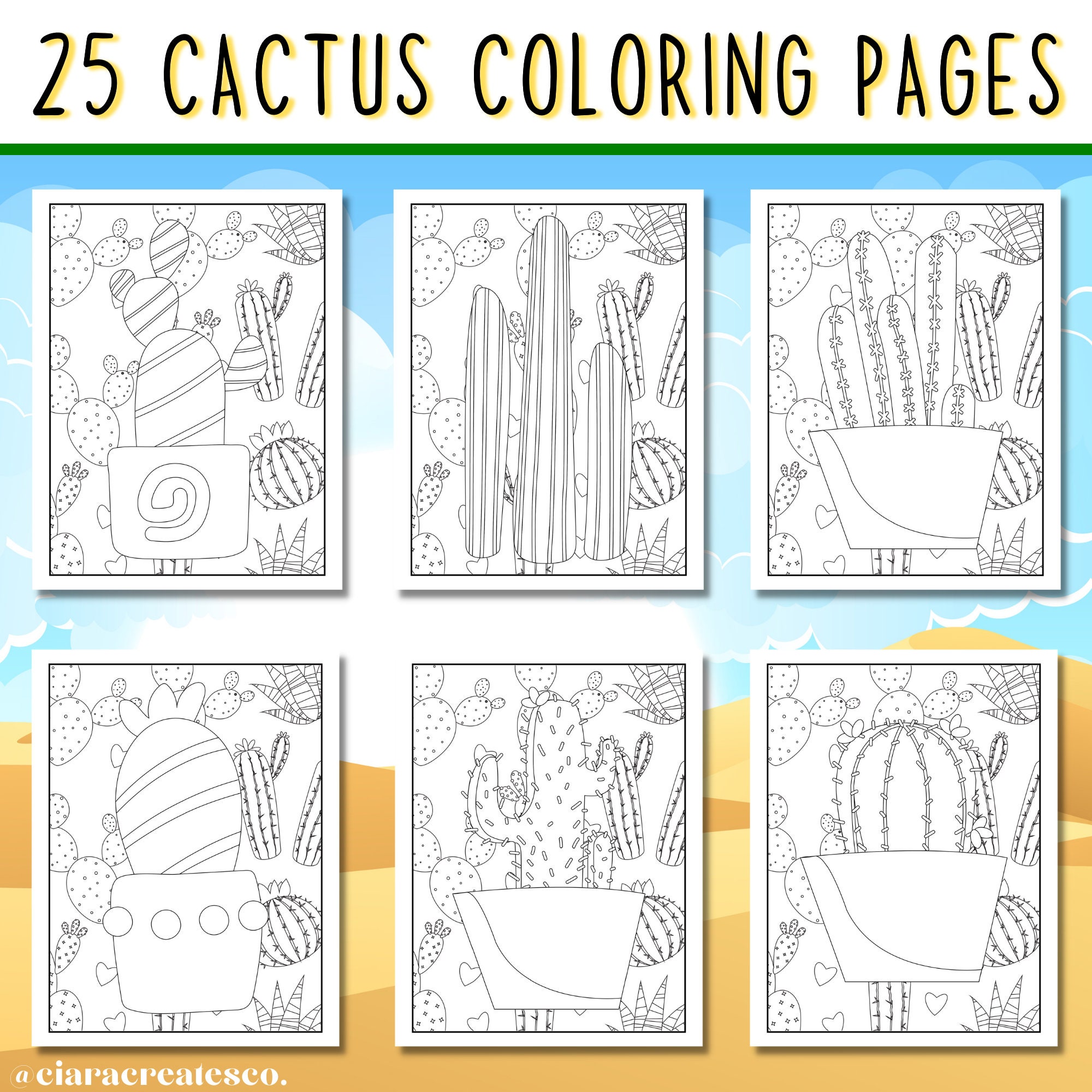 Cactus Coloring Pages for Kids, Printable Succulent Coloring Pages ...