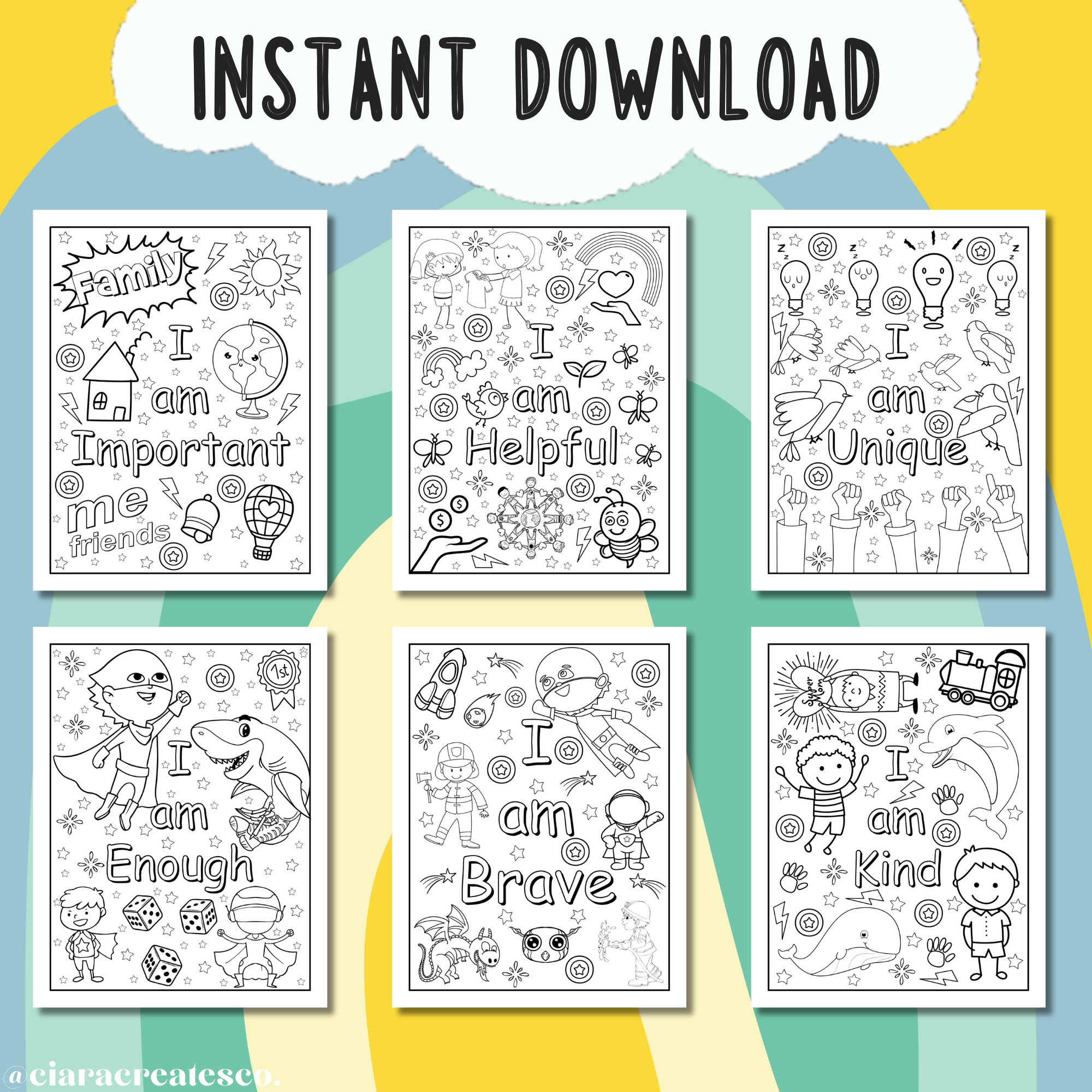 Inspirational Coloring Pages for Kids, Positive Affirmations, Mindset ...