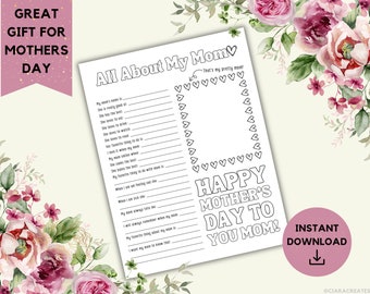 Mother's Day Printable, All About My Mom, Mothers Day Gift, Activity ...