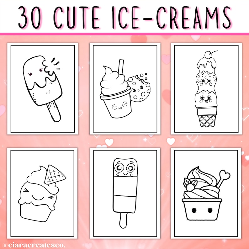 30 Kawaii Ice Cream Coloring Pages for Kids Printable Kawaii - Etsy