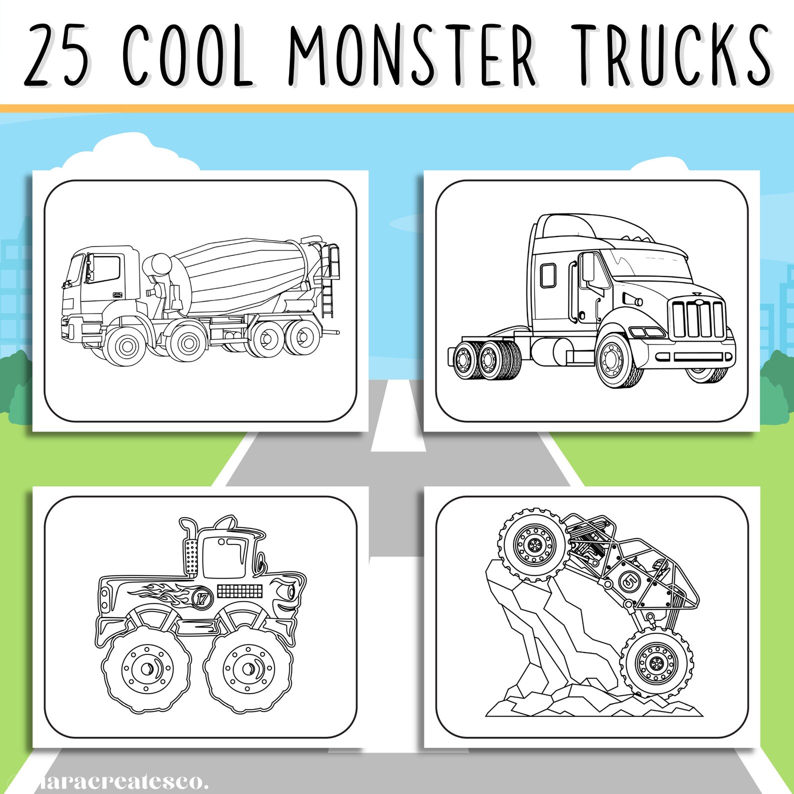 25 Monster Truck Coloring Pages Bundle, Monster Truck Printables ...