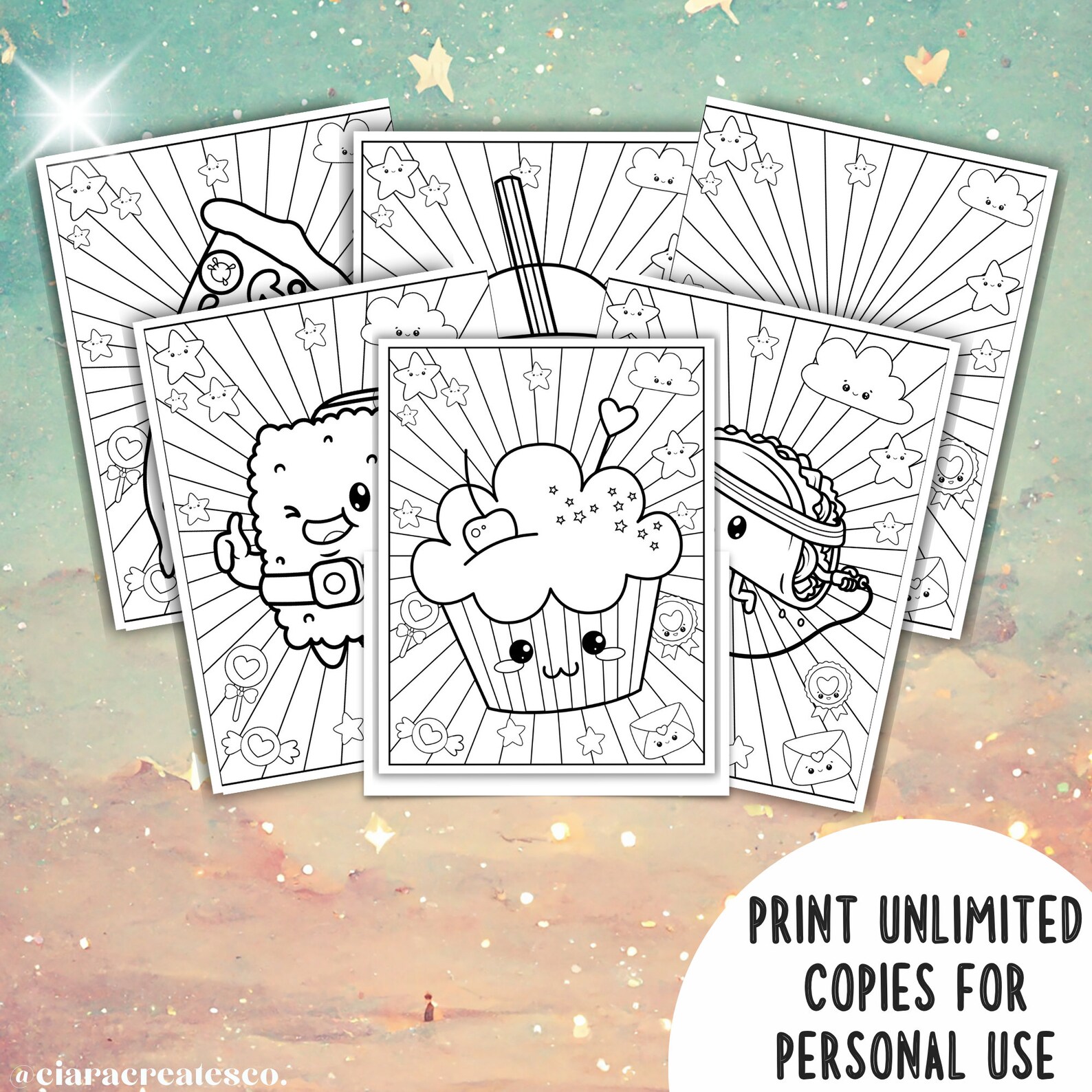 Kawaii Food Coloring Pages, Cute Cartoon Coloring for Kids, Kawaii Food ...