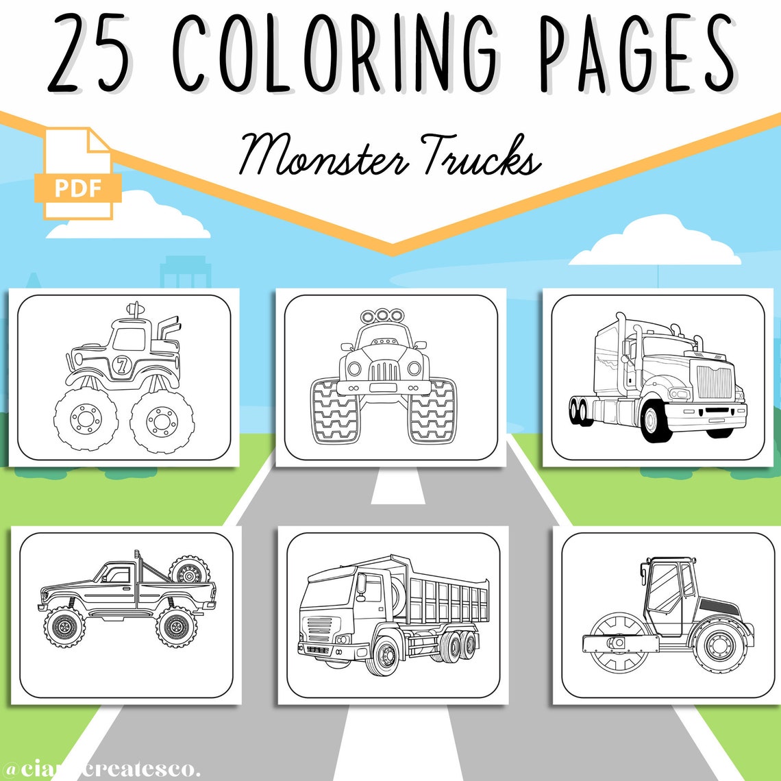 25 Monster Truck Coloring Pages Bundle, Monster Truck Printables ...