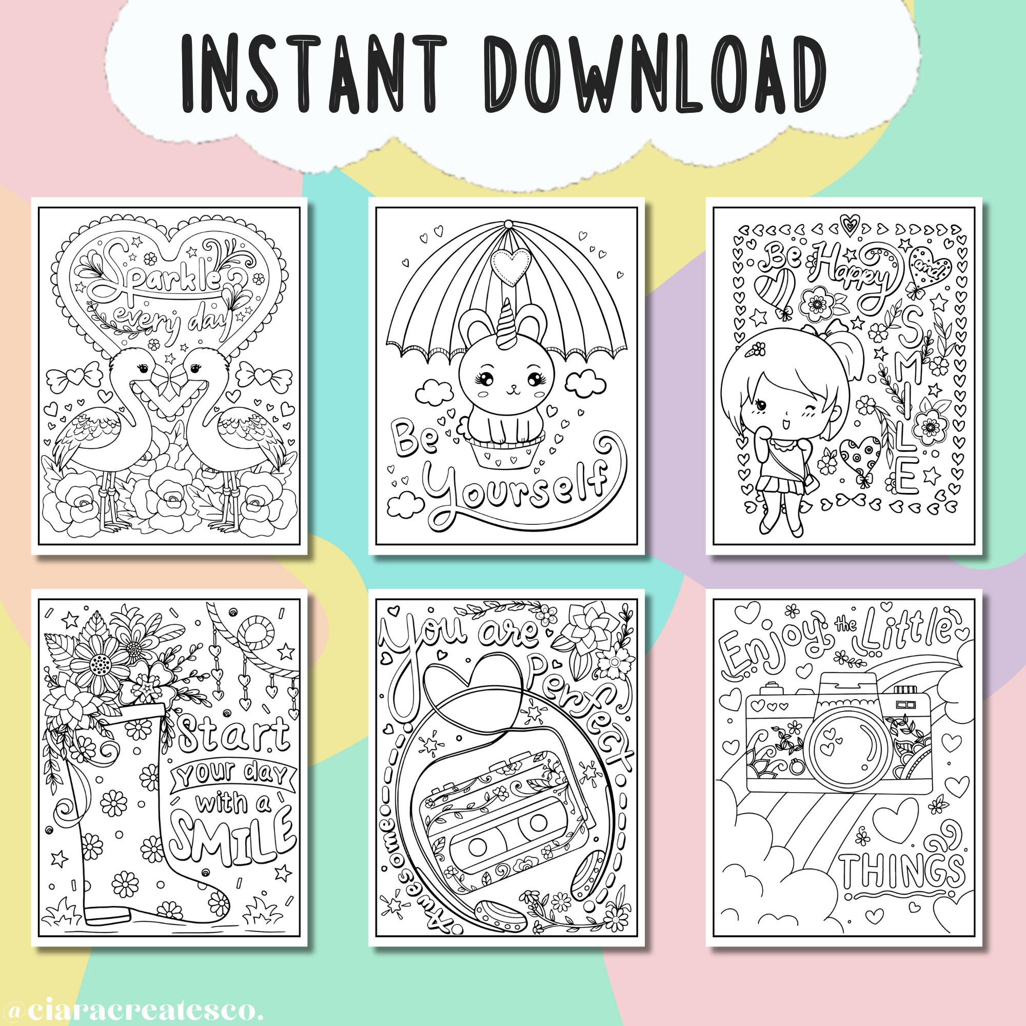 Inspirational Coloring Pages for Kids, Positive Affirmations ...