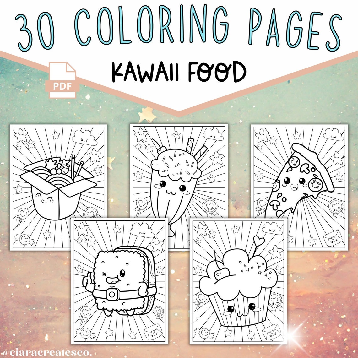 Kawaii Food Coloring Pages, Cute Cartoon Coloring for Kids, Kawaii Food ...