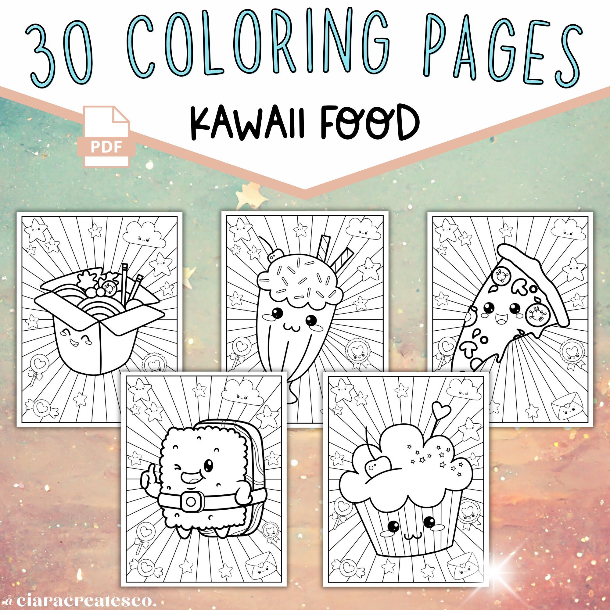 Kawaii Food Coloring Pages, Cute Cartoon Coloring for Kids, Kawaii Food ...