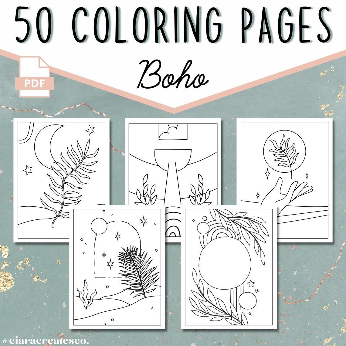 50 Boho Coloring Pages Printable Coloring Book Mindfulness - Etsy