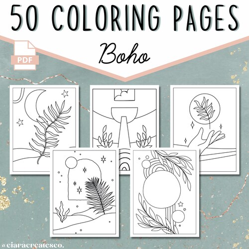 50 Boho Coloring Pages Printable Coloring Book Mindfulness - Etsy