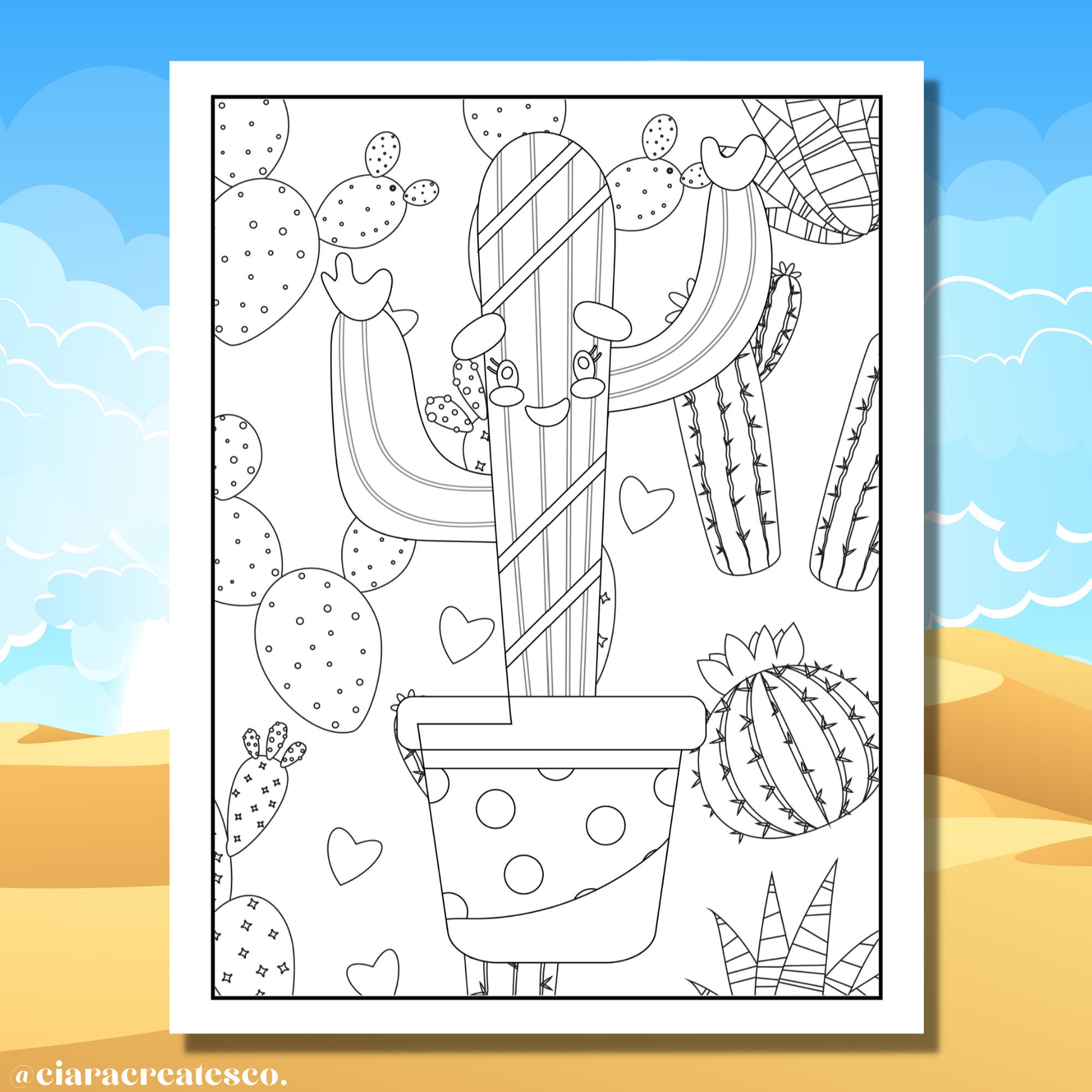 Cactus Coloring Pages for Kids, Printable Succulent Coloring Pages ...