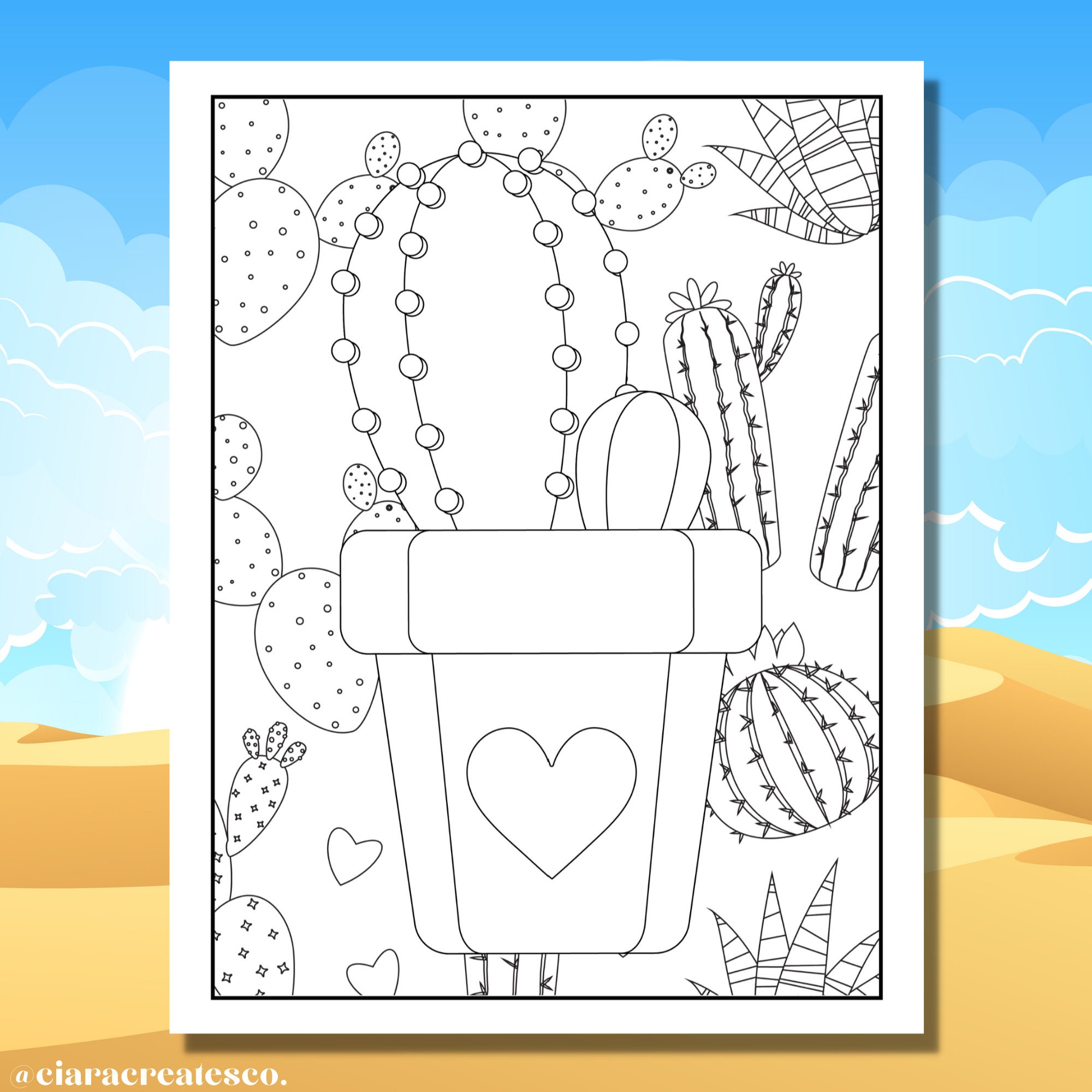 Cactus Coloring Pages for Kids, Printable Succulent Coloring Pages ...