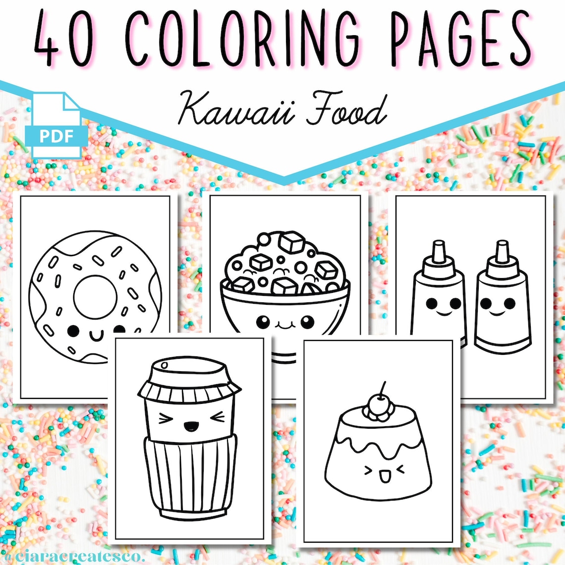 40 Cute Food Coloring Pages Food Coloring Pages for Kids | Etsy