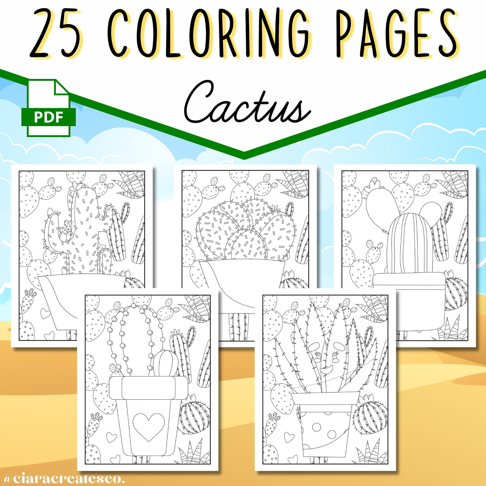 Cactus Coloring Pages for Kids, Printable Succulent Coloring Pages ...