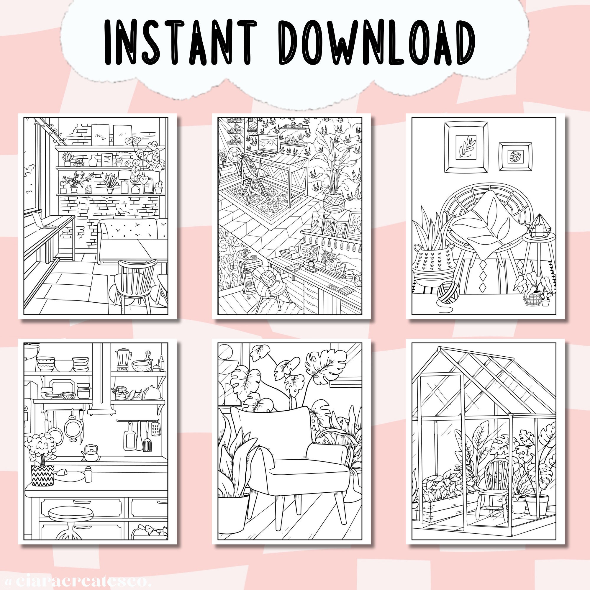 35 Cozy Home Coloring Pages, Cozy Spaces Coloring Book, Printable ...