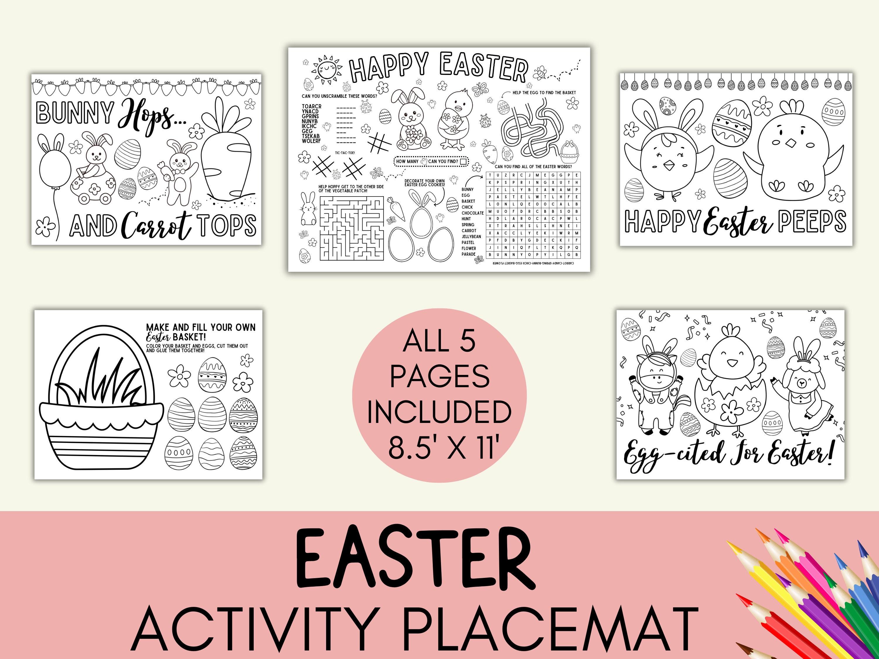 Easter Activity Placemat, Spring Coloring, Printable Easter Activity ...
