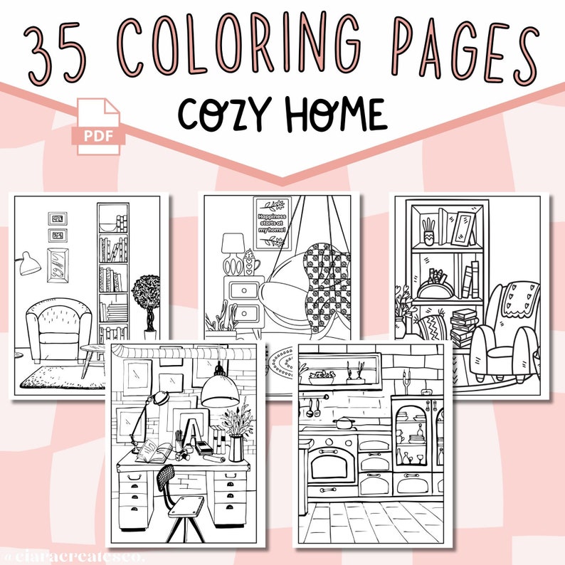 35 Cozy Home Coloring Pages, Cozy Spaces Coloring Book, Printable ...