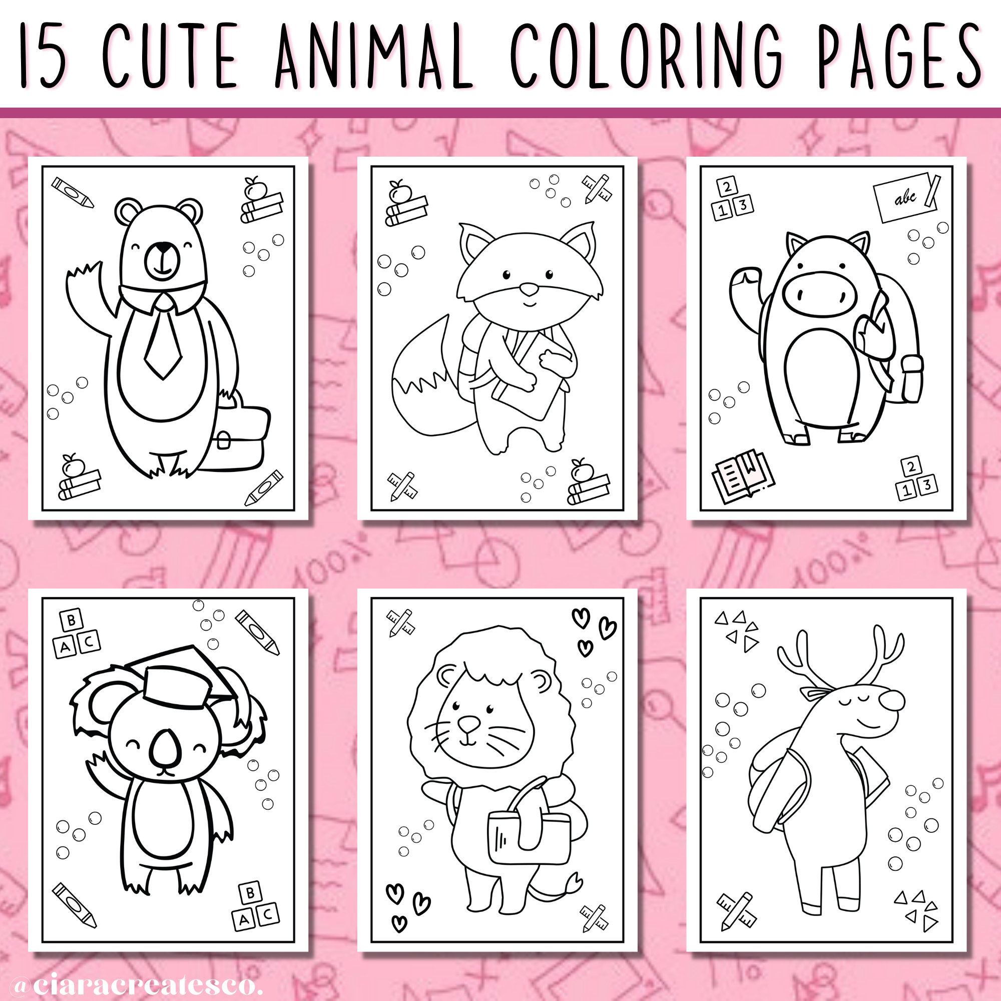 Cute Animal Coloring Pages Cute Back to School Coloring Pages Animal ...