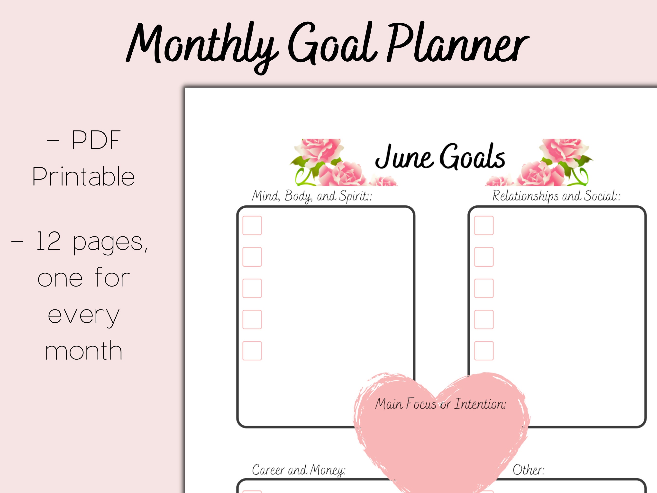 Monthly Goals Tracker Template Goal Setting Worksheet Etsy