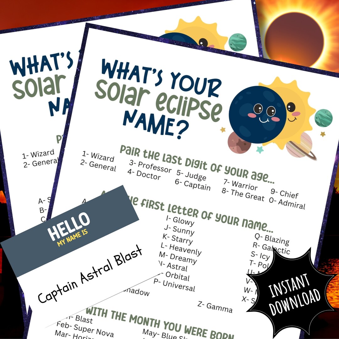 Solar Eclipse Name Game: Printable Party Activity (digital Download) - Etsy