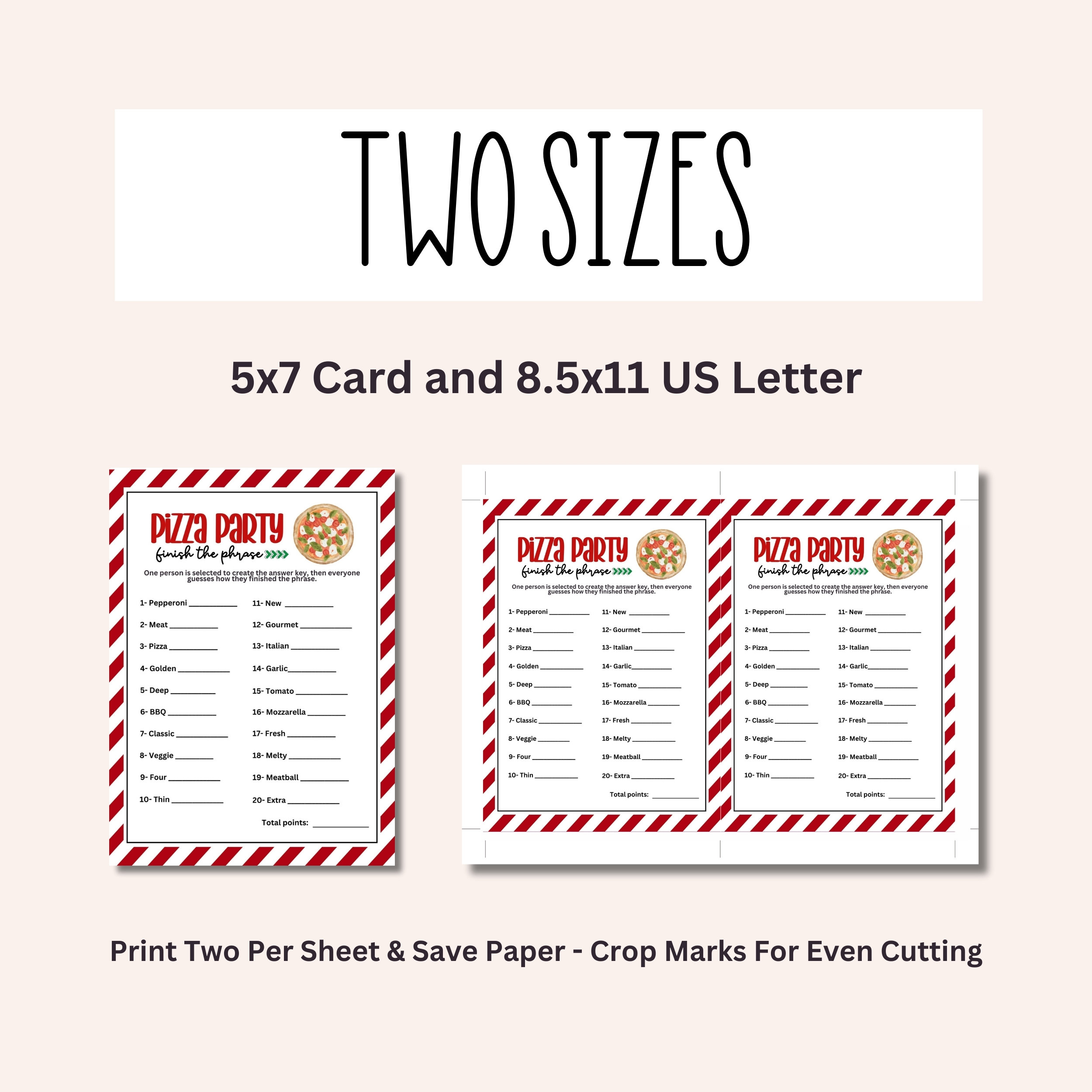 Pizza Party Finish the Phrase Game Family Fun Night Italian Cuisine ...