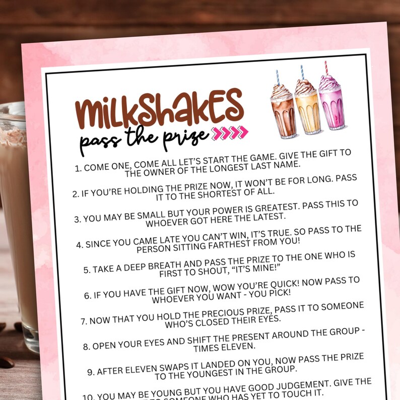 Milkshake Pass the Prize Left Right Game Ice Cream Party Activity Sweet ...