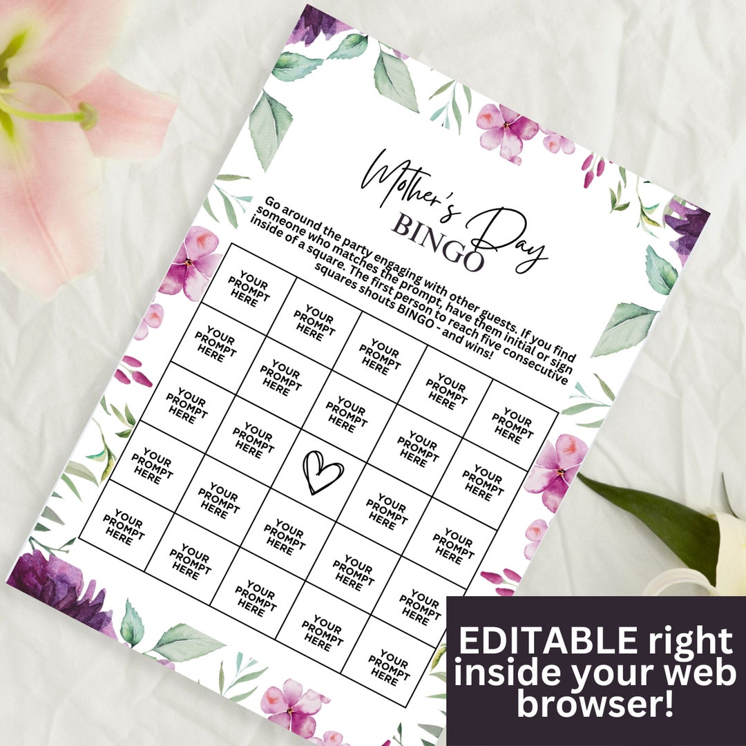 Editable Mother's Day Bingo Icebreaker Game (printable PDF) - Etsy